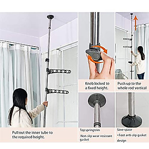 Hershii Adjustable Laundry Pole Corner Clothes Garment Drying Rack Hat Hanger Coat Tree Floor to Ceiling Tension Shelf Storage Organizer with 5 Arms and 1 Hook - Grey