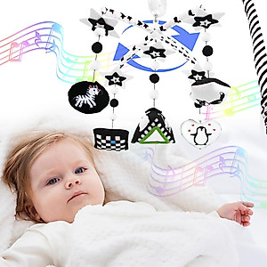 Baby Mobile for Crib Black and White High Contrast Baby Toys, Give Visual Stimulation Detachable Hanging Toys Nursery Mobile for Bassinet Boys & Girls