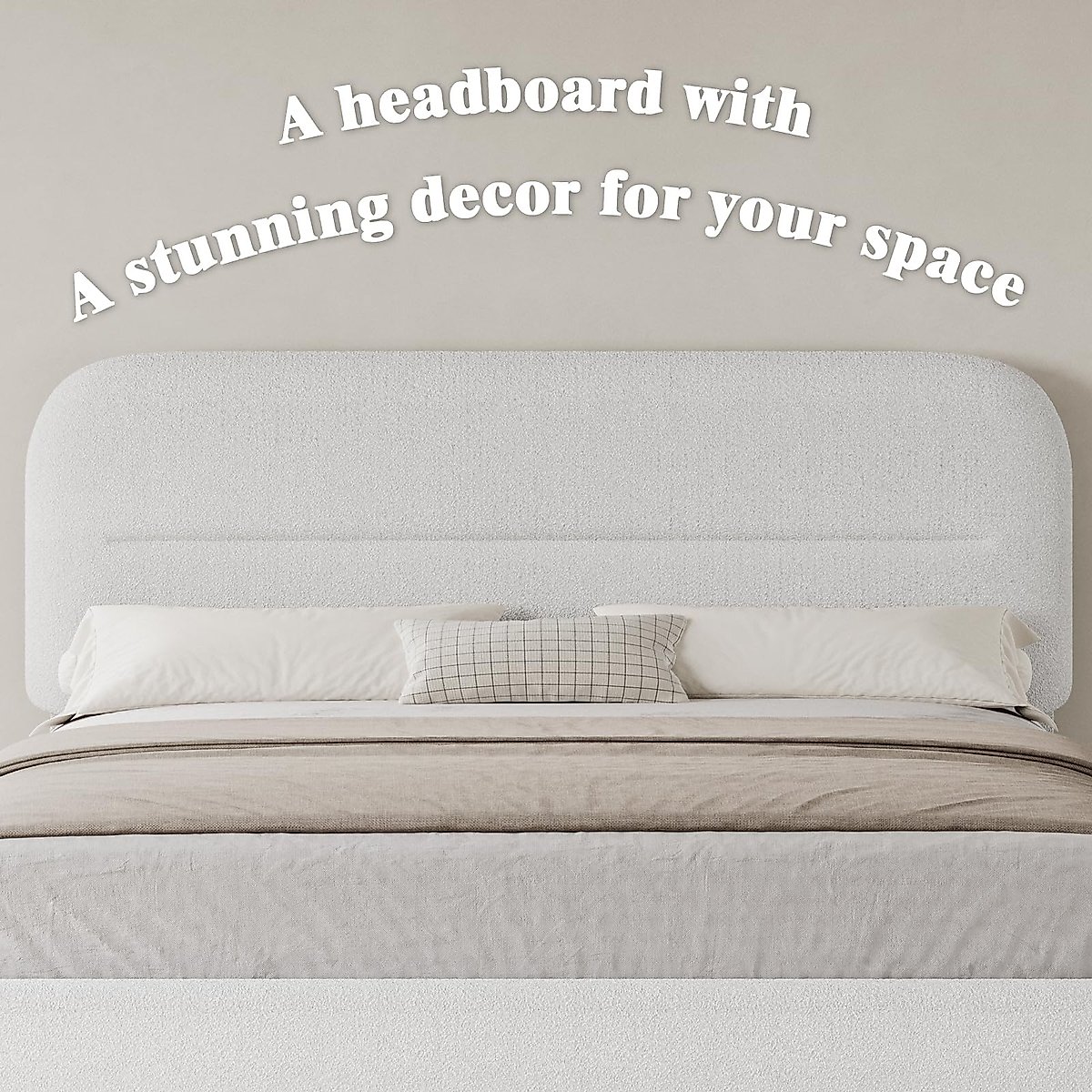 HOMBCK Queen Size Boucle Bed Frame, Upholstered Bed Frame with Headboard, Soft Cloud Bed Frame with Thickened Footboard, Rounded Corners, No Box Spring Needed, Easy Assembly, White