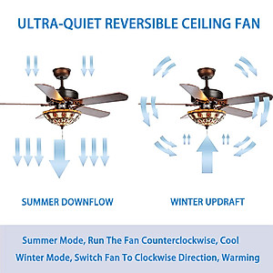 52-Inch Black Ceiling Fan With Tiffany Light