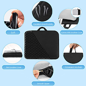 XSIUYU Gel Seat Cushion for Long Sitting - Back, Hip, Tailbone Pain Relief Cushion - Gel Seat Cushion for Office Chair, Cars - Egg Seat Gel Cushion for Wheelchair Pressure Relief Black