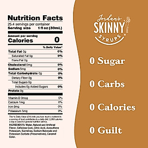Jordan's Skinny Syrups Sugar Free Coffee Syrup, Vanilla Caramel Creme Flavor Drink Mix, Zero Calorie Flavoring for Chai Latte, Protein Shake, Food & More, Keto Friendly, 25.4 Fl Oz (Pack of 1)