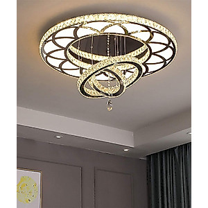 Flashing God W40inches Big Crystal Chandeliers Lampara De Sala Grande Moderna Flush Mount Large Pendant Chandeliers High Ceiling Chandelier for Living Room Dining Room Bedroom LED Dimmable 2700-6000k