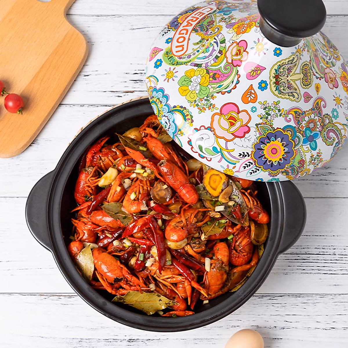 2L Ceramic Tagine Pot Moroccan Tajine Cooking Pot Cookware with Cone-Shaped Closed Lid for Stew Casserole Slow Cooker (Large, Hand Made)