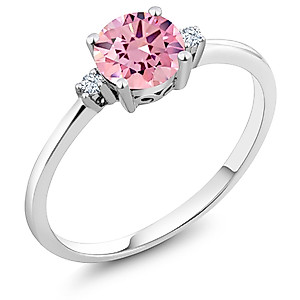 Gem Stone King 10K White Gold Pink Zirconia and White Created Sapphire Solitaire Engagement Ring For Women (1.53 Cttw, Round 6MM, Gemstone Birthstone, Size 9)