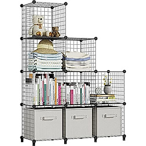 SIMPDIY Storage Rack with Metal Storage Mesh 9 Cubes Bookshelf 37x12.5x49INCH Large Capacity Gray Simple Storage Shelves
