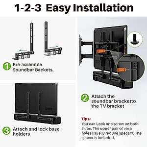 USX MOUNT Soundbar Mount Sound Bar TV Mount for Mounting Above or Under TV, Sound Bar Mount Up to 13.2 lbs, Two Removable and Lockable Hooks for Back or Bottom Holes