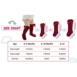 Century Star Baby Girls Bow Knee High Socks Toddlers Ruffled Tube Socks Infant School Uniform Leggings Long Stockings 05Pcs White&Black&Pink&Grey&Red 6-18 Months