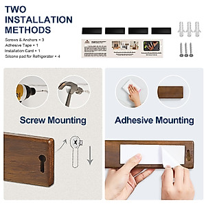 ENOKING Knife Magnetic Strip, Magnetic Knife Holder for Wall 16 Inch, Powerful Magnetic Knife Strip Acacia Wood Magnetic Knife Holder for Refrigerator, Wall Mount Magnet Knife Bar with 4 Hooks