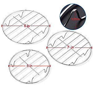 3 Pack Cooling Steaming Cake Rack, 6/7/8 inch round cooling rack, Stainless Steel Round Rack, for Air Fryer/Stockpot/Pressure Cooker/Round Cake Pan, Healthy & Dishwasher Safe