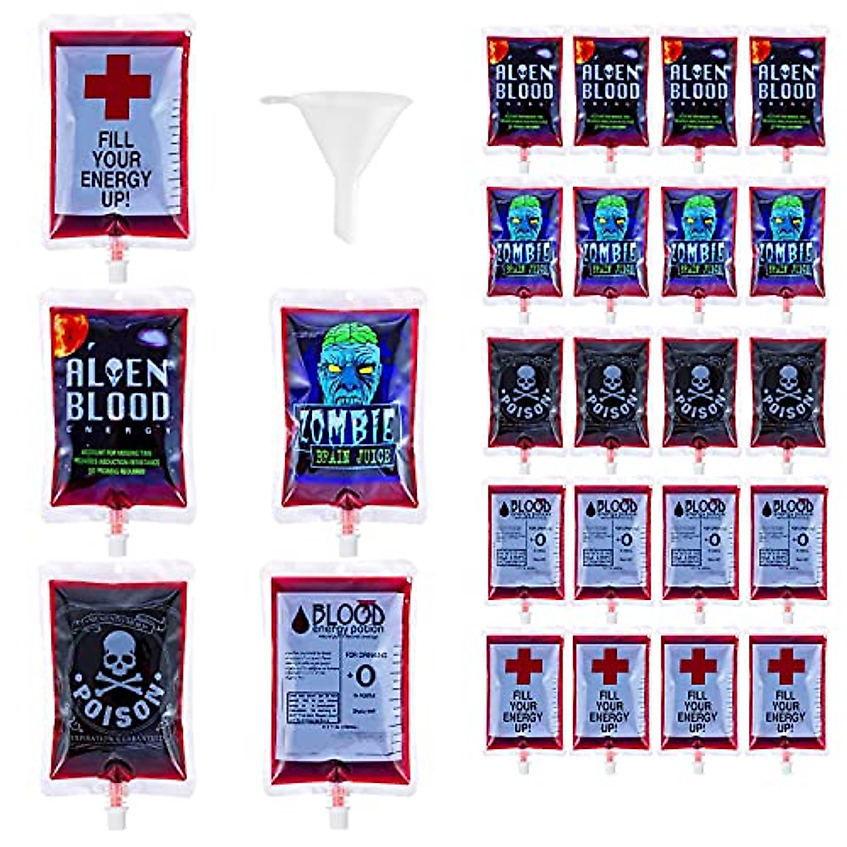 21 Packs Halloween Blood Bags for Drinks,Reusable Blood Cups Containers with Funnel Reusable Drink Container for"Blood" of Theme Parties for Drinks Halloween Zombie Vampire Party Favors Costumes Props