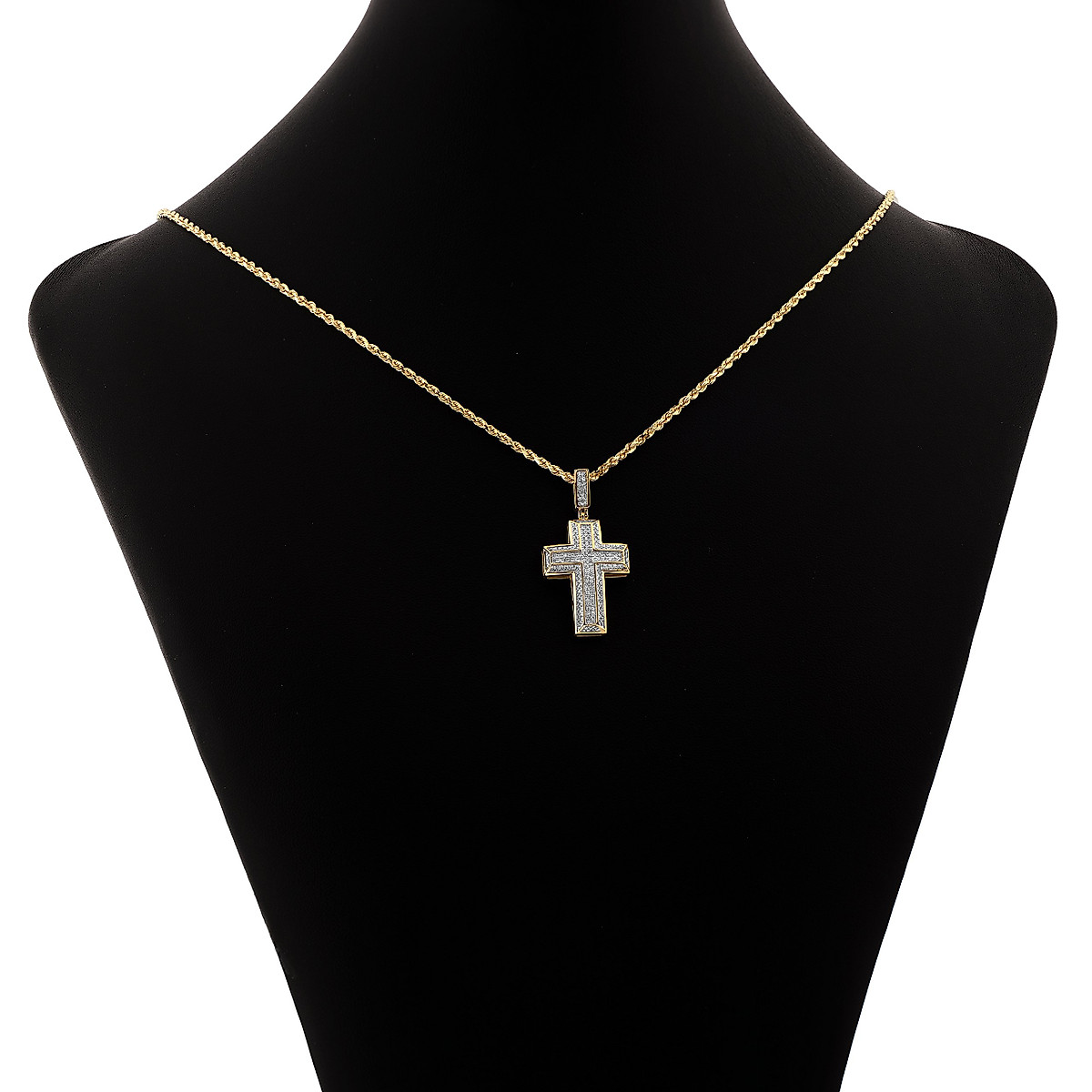 LoveBling 10K Yellow Gold 0.35 Carats (ctw) Diamond Cross Pendant (1.33" x 0.70")