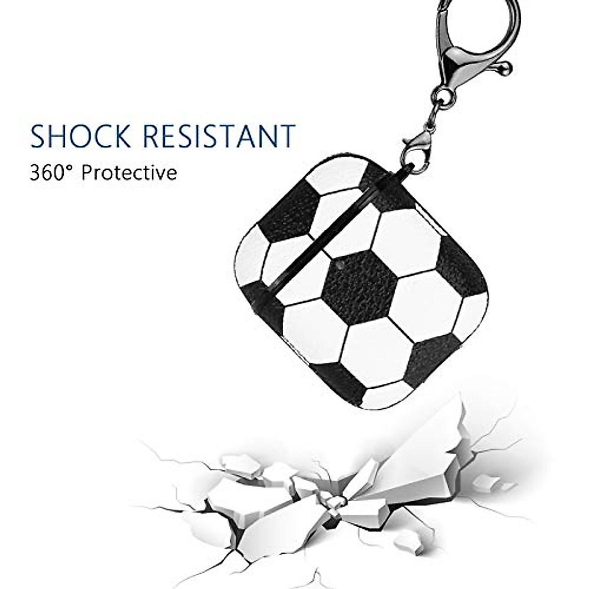 Airpods Case Cover,Durable Full Protection Soccer Design Airpods 1&2 Case Cover,with Keychain Front LED Visible