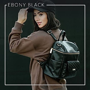 Petit Monaco Diaper Bag Backpack by Luli Bebe - Designer Modern Vegan Leather Diaper Bag Backpack with Gender Neutral Design, Cute Mini Diaper Bag Backpack (Ebony Black)