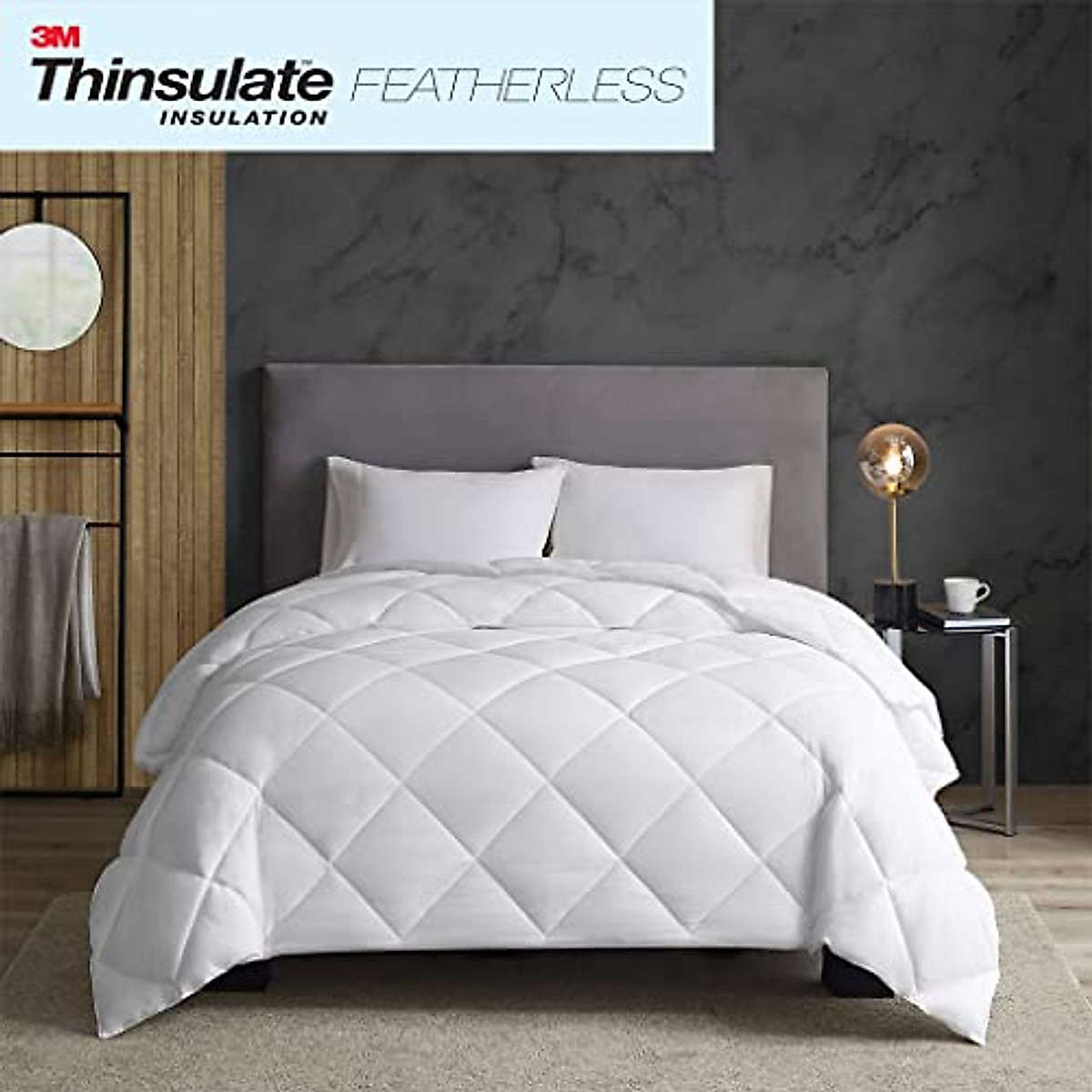 Sleep Philosophy Thinsulate Fibers 3M Scotchgard Moisture Wicking Down Alternative Comforter with 300TC Cotton Sateen Cover, King, White