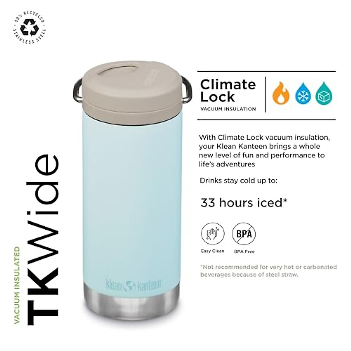 Klean Kanteen TKWide 12oz (w/Twist Cap) - Blue Tint