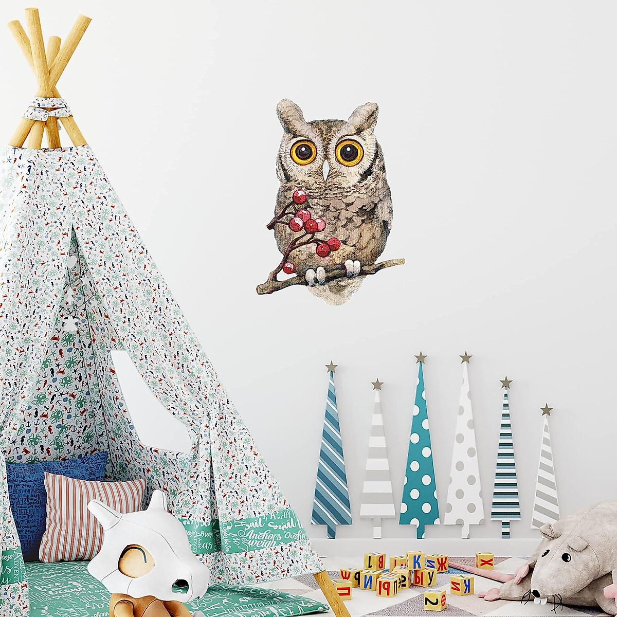 ROFARSO Lifelike Cute Lovely Owl Bird Animal Wall Stickers Removable Wall Decals Peel and Stick Wall Art Decorations Home Decor for Kid Nursery Baby Bedroom Living Room Playing Room Murals