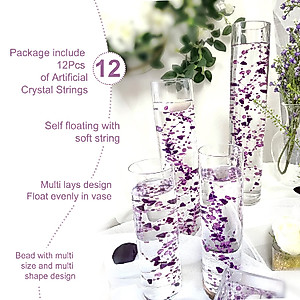 TeaSu 12pcs Purple Crystal String, for Floating Candles Centerpieces Table Decorations, Crystal Bead Filler for Party, Birthday Decorations