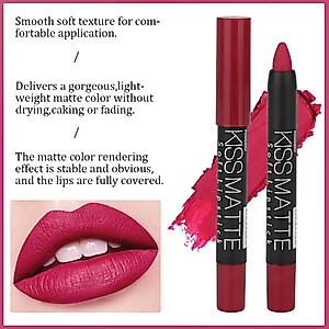 evpct 3Pcs Plum Purple Wine Red Matte Lip Sticks Crayon Lip Liner Lipstick Pencil Set for Women Long Lasting 24 Hour Waterproof Lip Liner and Lipstick Set labiales mate 24 horas originales 02&12&14
