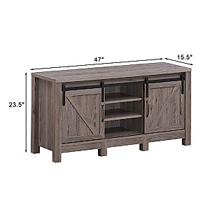 Tangkula TV Stand with Sliding Barn Doors, Modern Farmhouse Wood Entertainment Center for 55 Inch TV, Media Console Cabinet w/Storage Cabinets & Adjustable Shelves, Grey TV Stands for Living Room