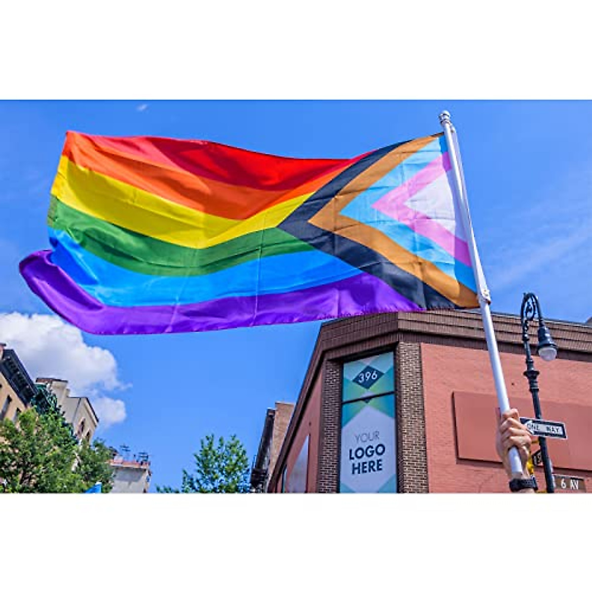 Homissor Progress Pride Rainbow Flag 3x5 ft- LGBT Community Gay Pride Lesbian Transgender Bisexual Flags Banner Fade Resistant for Indoor Outdoor