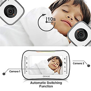 Axvue Video Baby Monitor, Comfortable Slim Design Handheld Enclosure, 4.3" Screen Monitor & 2 Camera, Range up to 1000ft, 12 Hour Battery Life, 2-Way Talk, Night Vision, Temperature Monitor, No WiFi