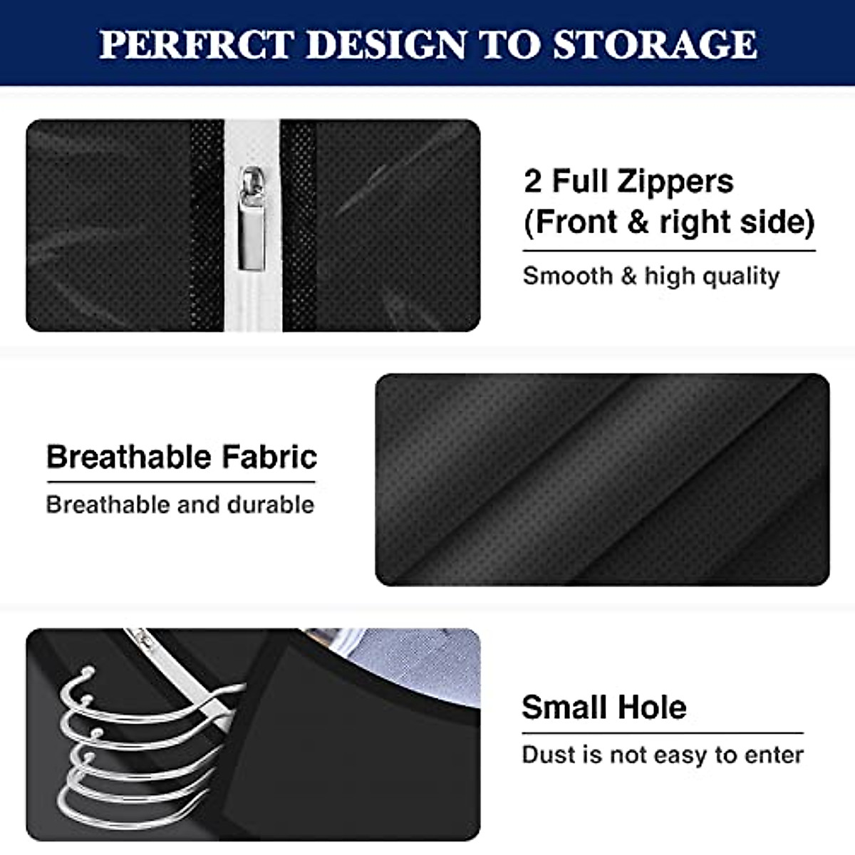 TREONYIA 39" Garment Bags with 6" Zipper Gusset, Clear Suit Bags for Closet Storage, Travel, Hanging Clothes Storage for Coats Sweaters Shirts- Gray (40"-3Pack, Black)