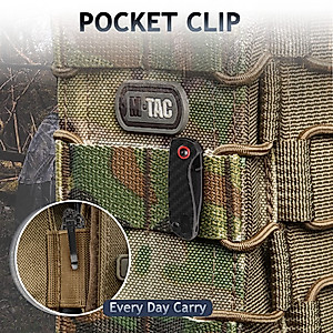 LAURISILVA Folding Knife,Pocket Knife with Carbon Fiber Handle, D2 Blade Tactical Knife for Outdoor Hunting and EDC,Survival Pocket Knives for Men Women