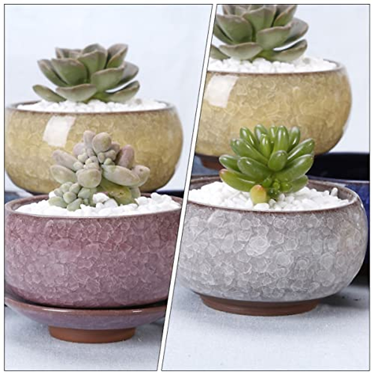 Yardwe 3 Sets Balcony Table and Pot Desk Container Cup Garden Hole Flower Style Containers Green Modern Round Gardening Bonsai Trays Greenhouse Tray Nursery Vintage Ceramic