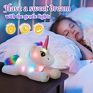 BSTAOFY Big Light up Pink Unicorn Stuffed Animal LED Unicorn Soft Plush Toy Birthday Valentines Christmas for Kids Girls 16.5‘’