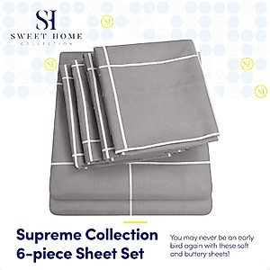 Queen Sheets Window Pane Gray - 6 Piece 1500 Supreme Collection Fine Brushed Microfiber Deep Pocket Queen Sheet Set Bedding - 2 Extra Pillow Cases, Great Value, Queen, Window Pane Gray
