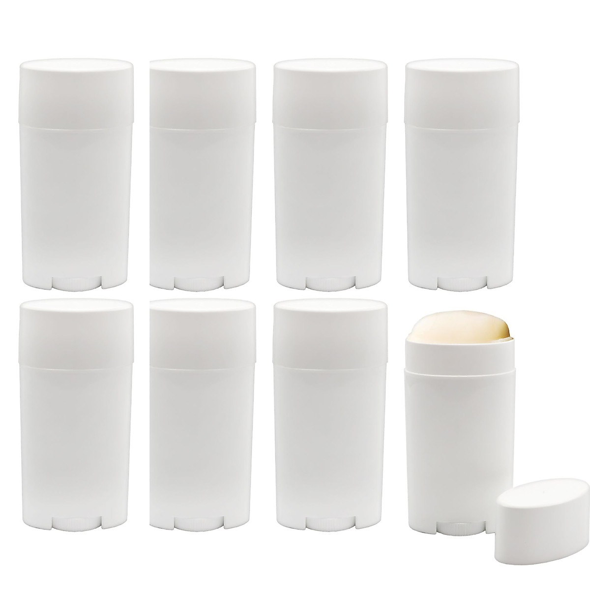Cornucopia Brands 2.5oz Empty Deodorant Containers (8-Pack, 75ml); BPA-Free Plastic White Twist-Up Refillable Tubes for DIY Deodorant, Aromatherapy, Balm, Etc.