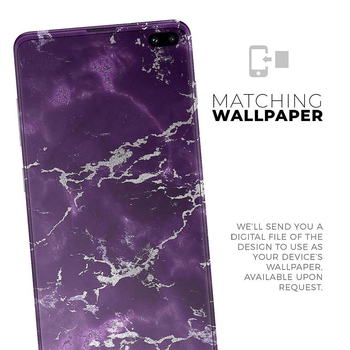 DesignSkinz Purple Marble & Digital Silver Foil V7 Protective Vinyl Decal Wrap Skin Cover Compatible with The Samsung Galaxy S20 (Screen Trim & Back Glass Skin)