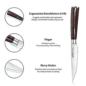 Dfito 6 Pieces Serrated Steak Knives Set, Ultra Sharp Fine Edge Steak Knife Set, Pakkawood Handle Steak Knoves,with Gift Box.