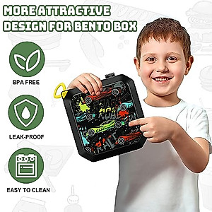 Itslife Bento Lunch Box for Kids, 3-5 Compartment with Leak Proof, 35oz Lunch Containers for Toddler, Dishwasher Safe, BPA Free, Ideal Portion 10 Designs for Kids School Gift (Sports Car