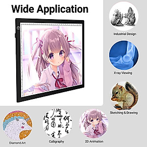 RTjoy A4 LED Light Pad, USB Powered Drawing Board, Adjustable Brightness Tracing Box Ideal for Diamond Art, Weeding Vinyl, Viewing Slides, Stenciling, Embossing, Quilting Stencils (Black)