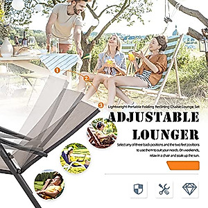 Shintenchi Outdoor Patio Chaise Lounge Chair Set of 2,Adjustable Folding Recliner Chair, Lightweight Portable Patio Lounger Chair for Pool,Deck,Beach,Yard