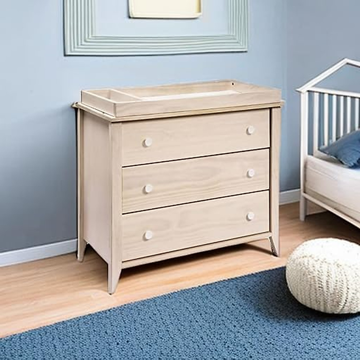Babyletto Sprout 3-Drawer Changer Dresser with Removable Changing Tray in Washed Natural and White, Greenguard Gold Certified
