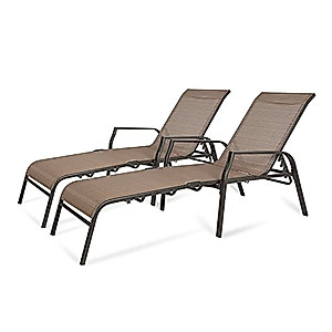 PEAK HOME FURNISHINGS Patio 2-Piece Aluminum Chaise Lounges Chairs w/High Armrest Outdoor 5-Position Adjustable Sling Recliners Sun Lounger Set
