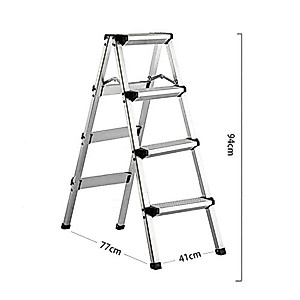 PENGJIE Folding Ladder Step Stool Ladder Stool 4 Step Folding Aluminum Heavy Duty Steel Portable Anti Slip Mat Tread Compact 150 Kg Capacity