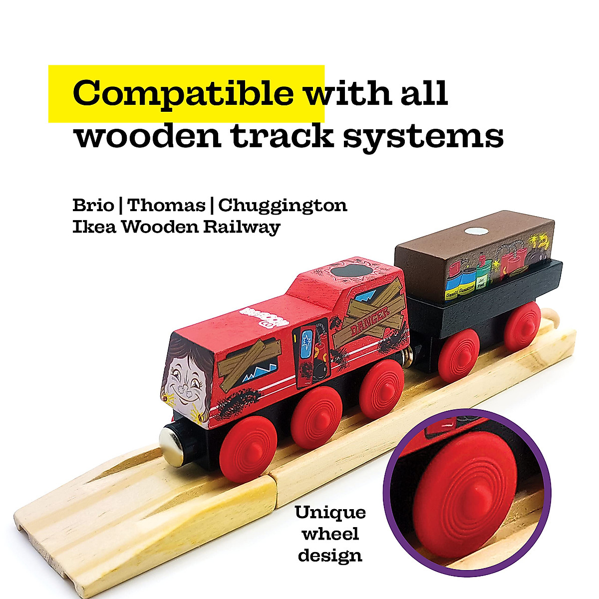ZANY TRAINS Series 1 - Wooden Train Set with Cargo - Compatible with All Wooden Train Sets - Wooden Train Cars (T.N. Theresa)