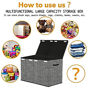 Pantryily Large Toy Storage Box Organizer, Collapsible Kids Toys Boxes Chest Container Bins with Lids & Handles for Nursery,Playroom,Office,School 24.5"x13"x16"(Black)