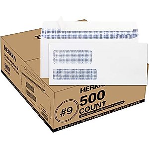 #9 Double Window Security Envelopes, HERKKA No.9 Double Window Business Envelopes Designed for Quickbooks Invoices and Business Statements - Number 9 Size 3 7/8 Inch X 8 7/8 Inch - 24 LB - 500 Count