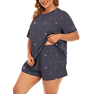 Beocut Plus Size Pajamas Womens Pajama Sets Shorts Summer Short Sleeve Pjs Cute Print Pj Sleepwear Heart 2X