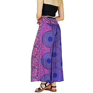 Your Cozy Harem Pants Yoga for Women Palazzo Beach Wear Wide Leg Boho Hippie Bohemian Aladdin Genie (Pink Blue Sunflower_S)