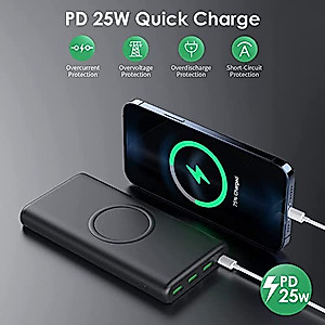H H·E·T·P Wireless Portable Charger Power Bank, 33800mAh 15W Fast Wireless Charging 25W PD QC 4.0 USB-C Power Bank, 5 Output & Dual Input External Battery Pack Compatible with iPhone, Android etc