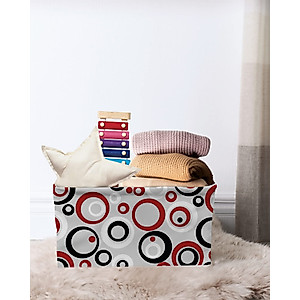 2 Packs Red Black Cube Storage Organizer Bins with Handles,Collapsible Canvas Cloth Fabric Storage Basket,Modern Geometric Boho Polka Dot Grey Books Kids' Toys Bin Boxes for Shelves,Closet