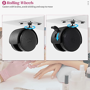 OmySalon Manicure Table Nail Desk for Nail Tech, Nail Table Station w/Electric Dust Collector, Nail Makeup Storage for Beauty Salon Acetone Resistant w/Lockable Wheels,Wrist Cushion,Drawers & Cabinet