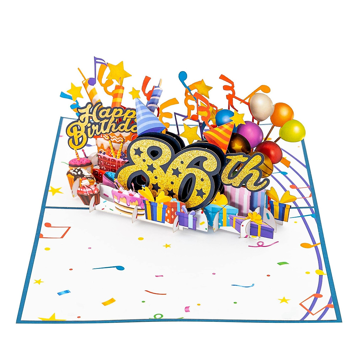 iGifts And Cards Happy 86th Blue Birthday 3D Pop Up Greeting Card – Awesome 86 Birthday Card For Man, Woman, Happy Eighty Six Birthday Gift For Dad, Mom, Husband, Wife Present, 5" X 7"