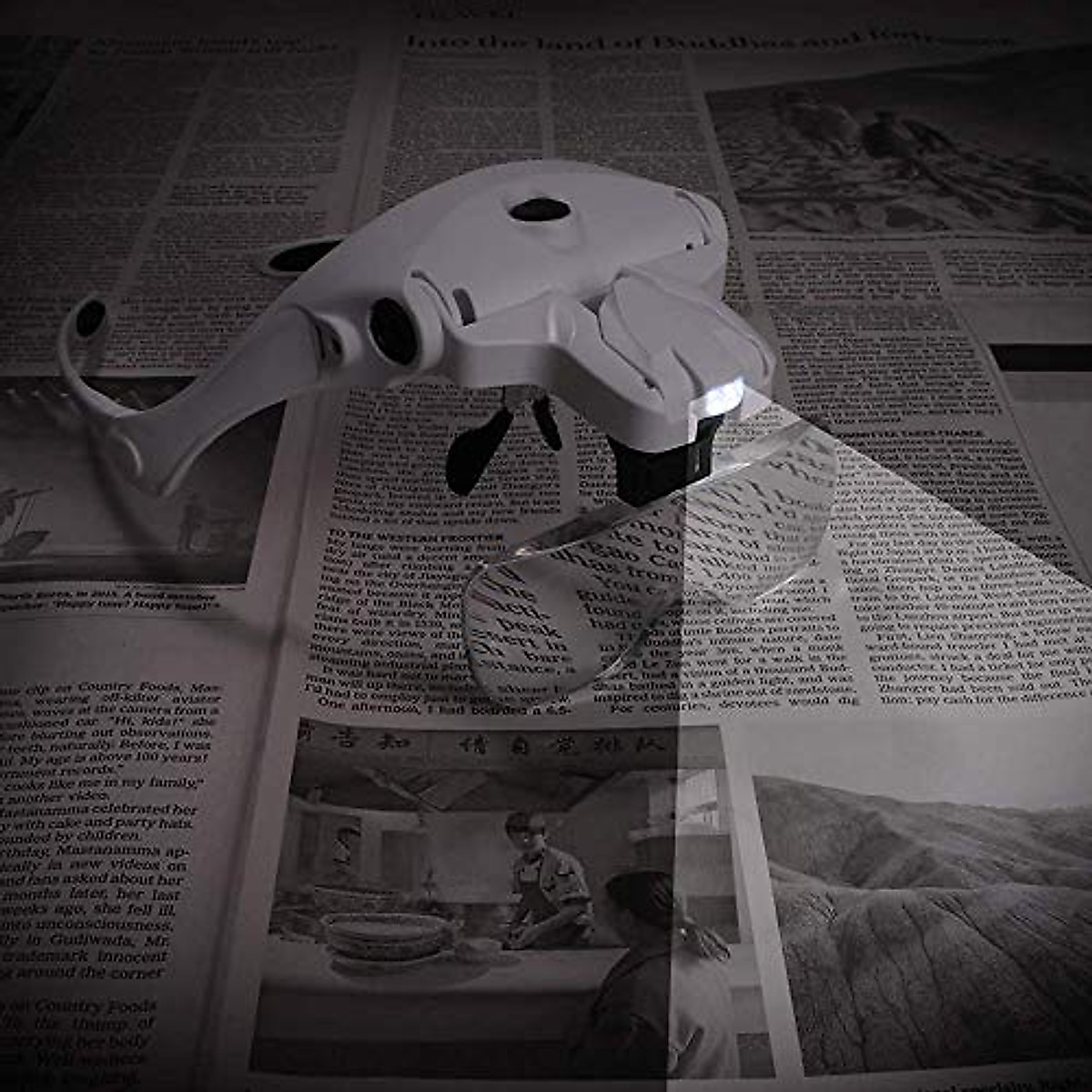 MagniPros LED Illuminated Headband Magnifier Visor | 2 Powerful LED Lights | 5 Detachable Lenses 1X, 1.5X, 2X, 2.5X 3.5X - Hands-Free Lighted Magnifying Glasses for Crafts, Hobbies, Cross Stitch